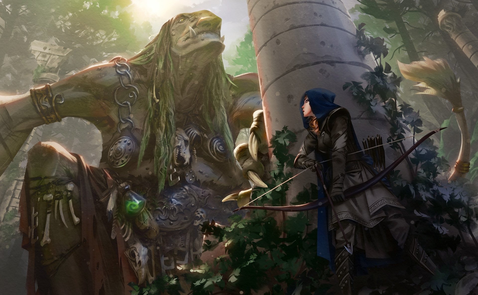 Download Bow Archer Woman Warrior Creature Fantasy Giant HD Wallpaper