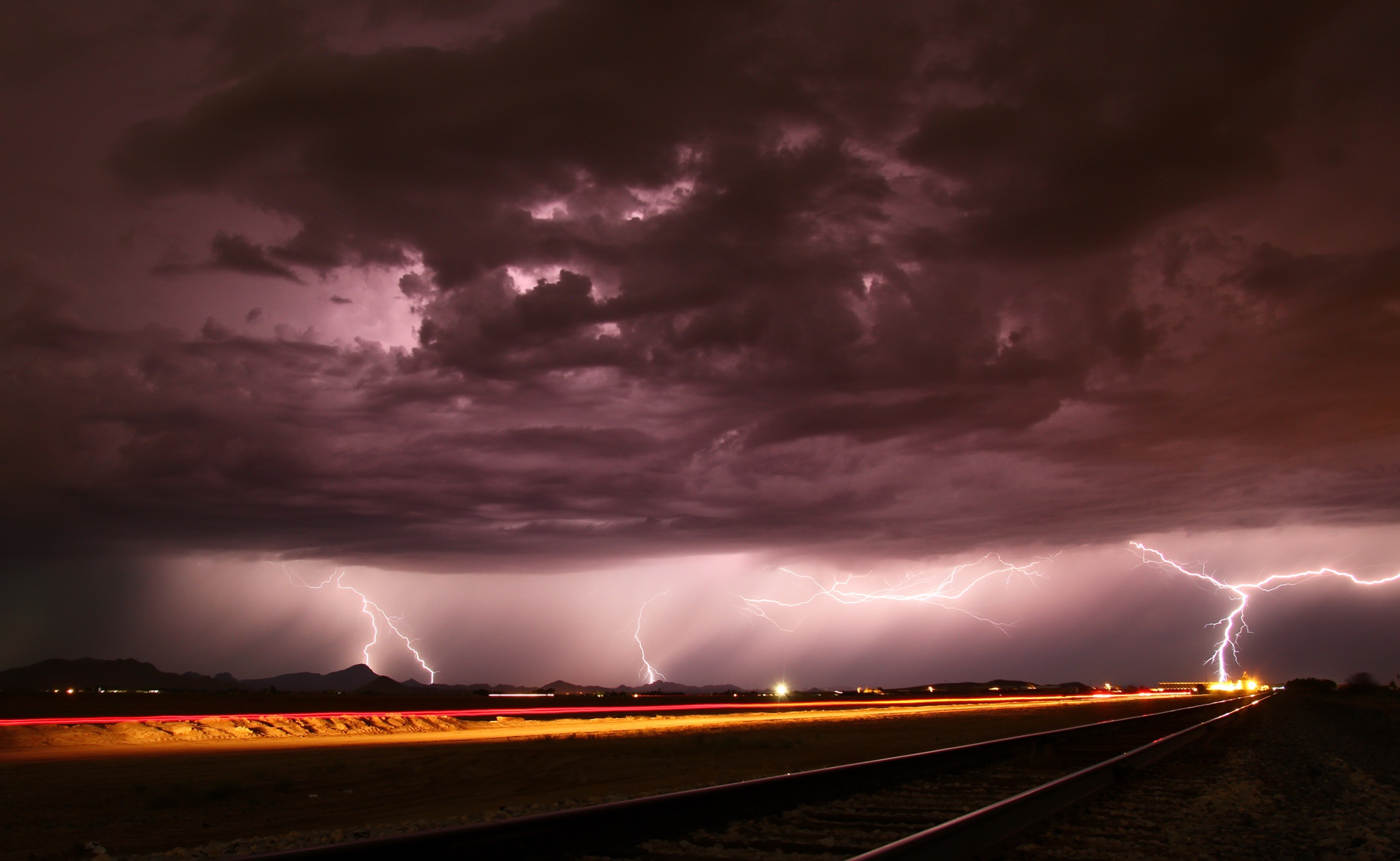 Download Railroad Cloud Storm Night Photography Lightning HD Wallpaper