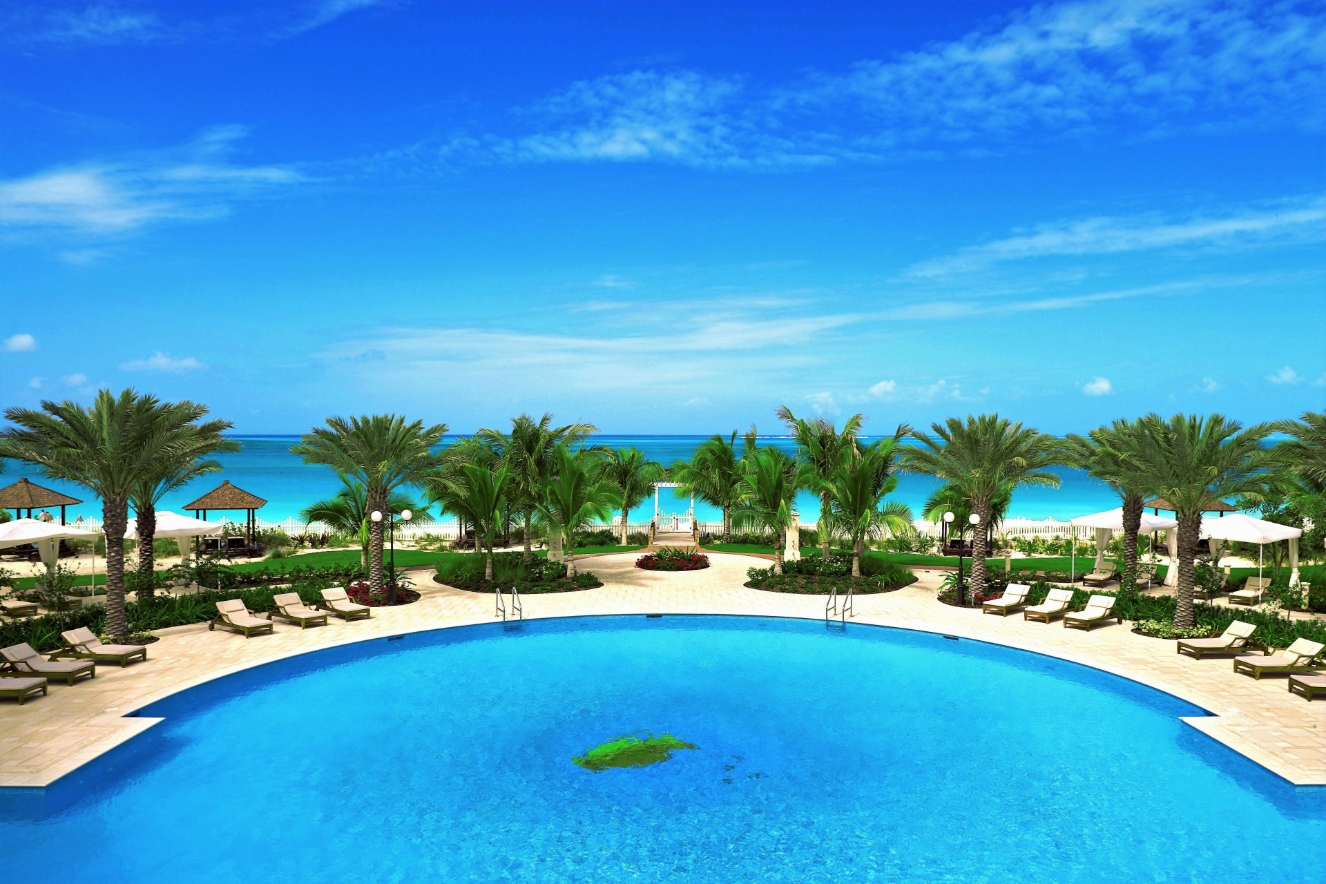 Tropical Turquoise Escape: 4K Ultra HD Resort Pool with Ocean Horizon ...