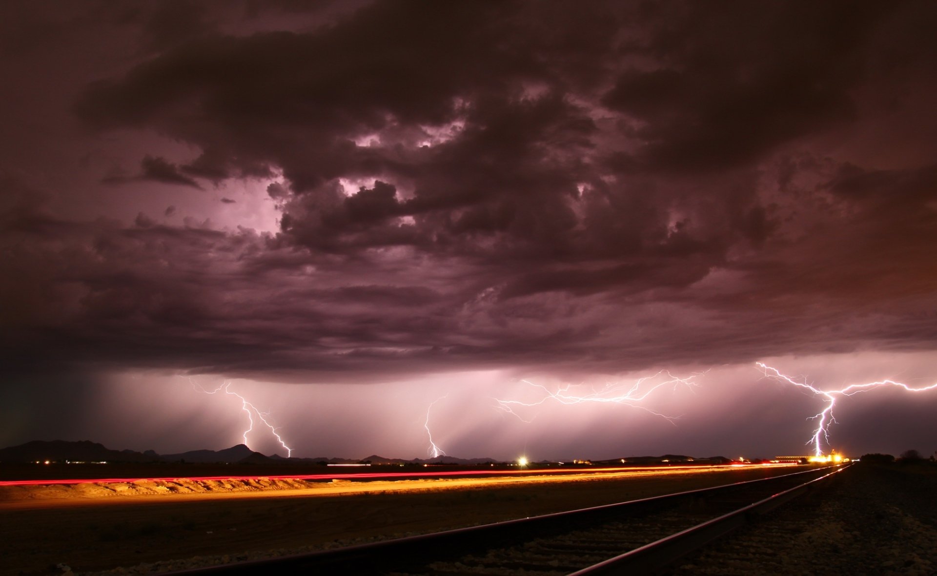 Download Railroad Cloud Storm Night Photography Lightning HD Wallpaper