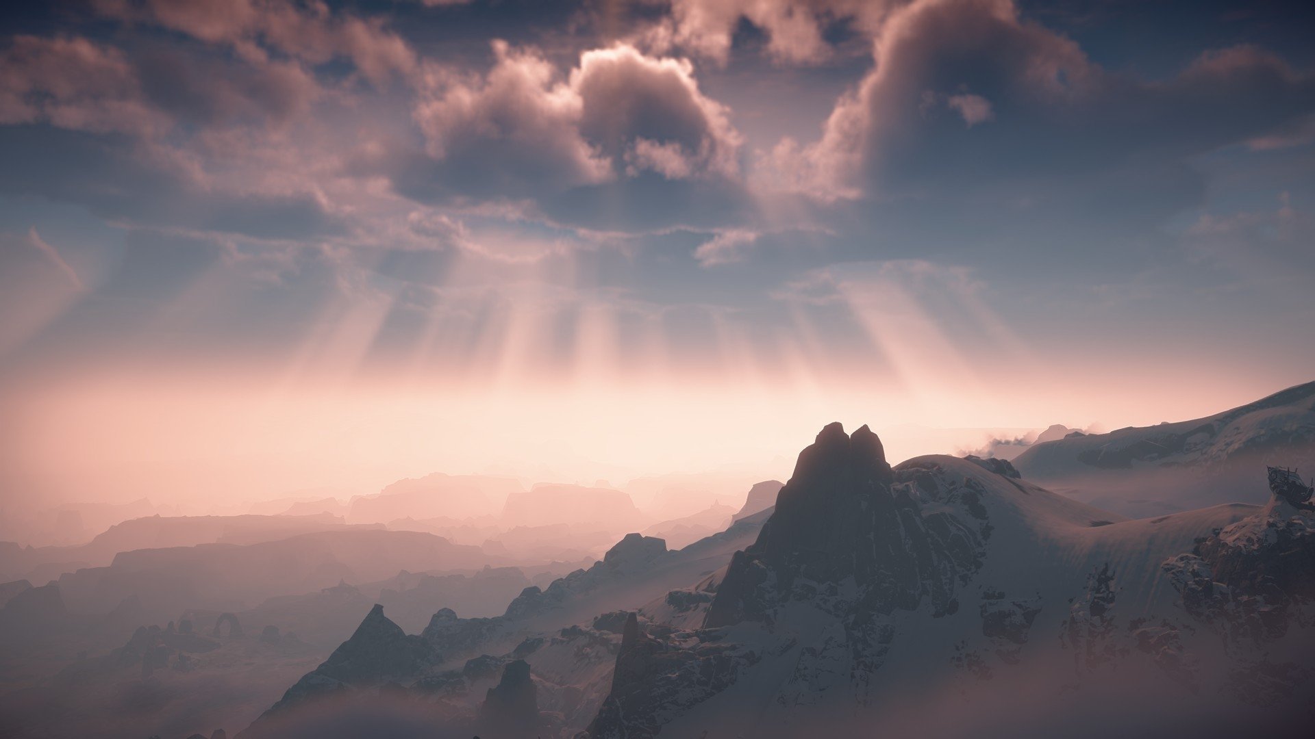 Horizon Zero Dawn HD Wallpaper – Epic Skies and Majestic Mountains