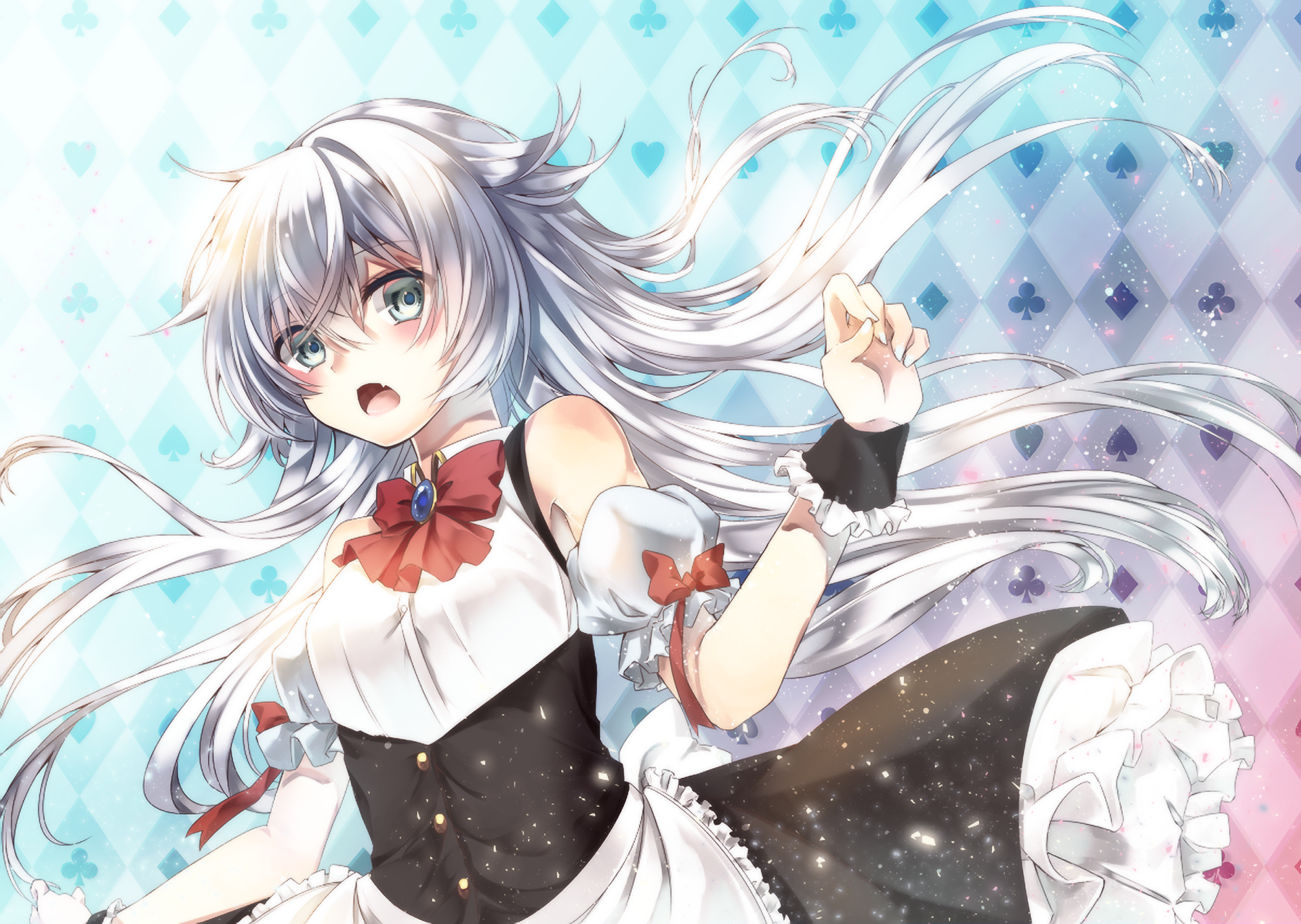Download Dress Maid Green Eyes White Hair Fangs Anime Original HD ...