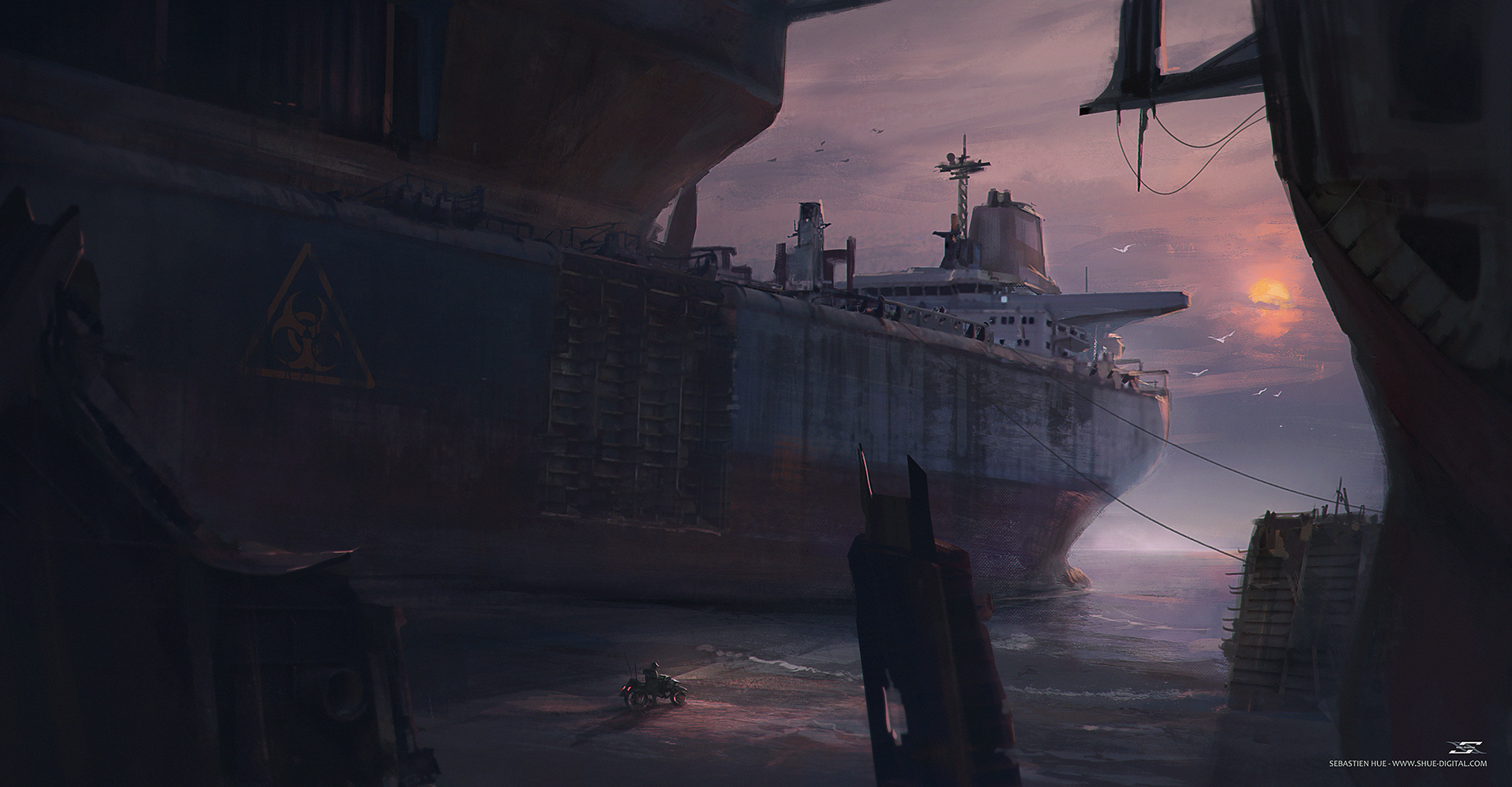 Post-Apocalyptic Sci-Fi Tanker Wreck HD Wallpaper by Sebastien Hue