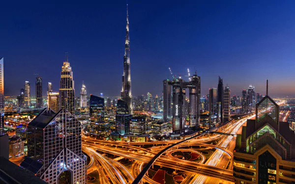Dubai Nightscape with Flowers - 4K Ultra HD Wallpaper