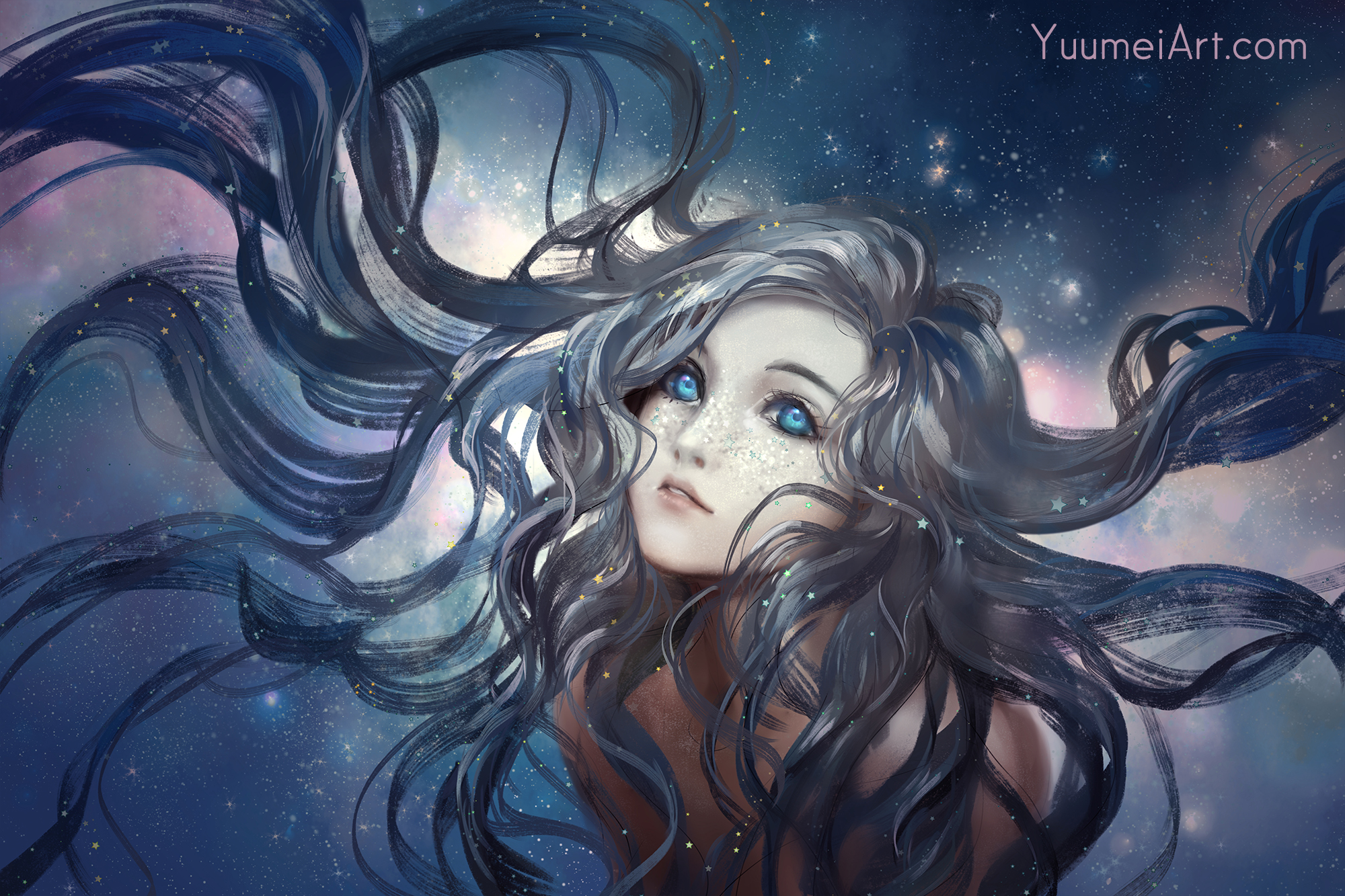 Galaxy Hair Anime Anime Girl White Hair Katana Fantasy Wallpaper