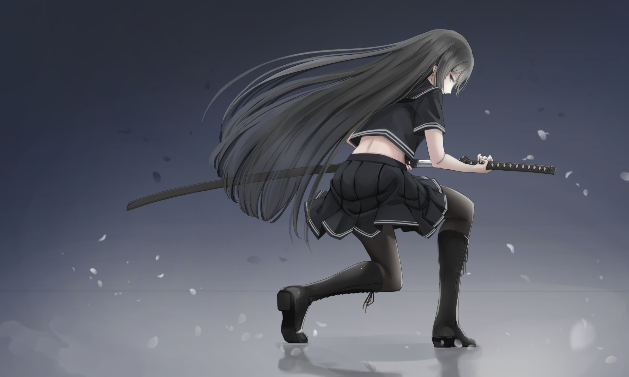 Download Pantyhose Boots Katana Sword Weapon Skirt Anime Original HD ...
