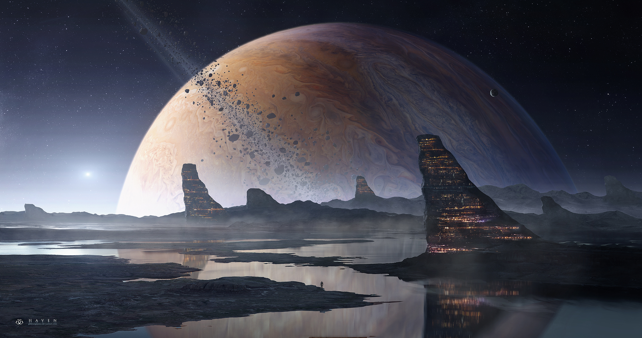 Planetary Reflection: Sci-Fi Landscape HD Wallpaper by Gabriel Gajdos
