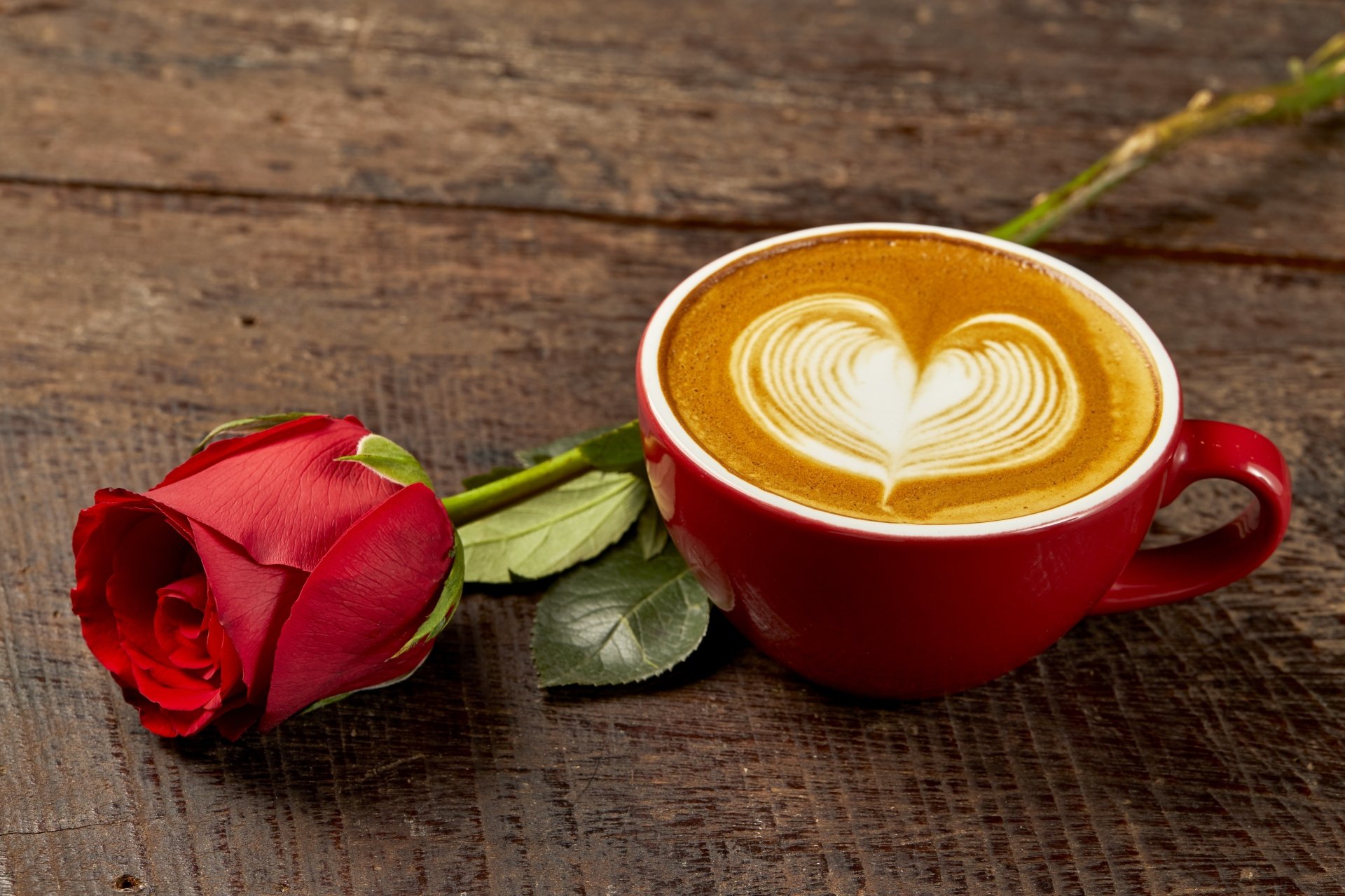5K Ultra HD Still Life: Rose & Heart-Latte Coffee Cup Wallpaper ...