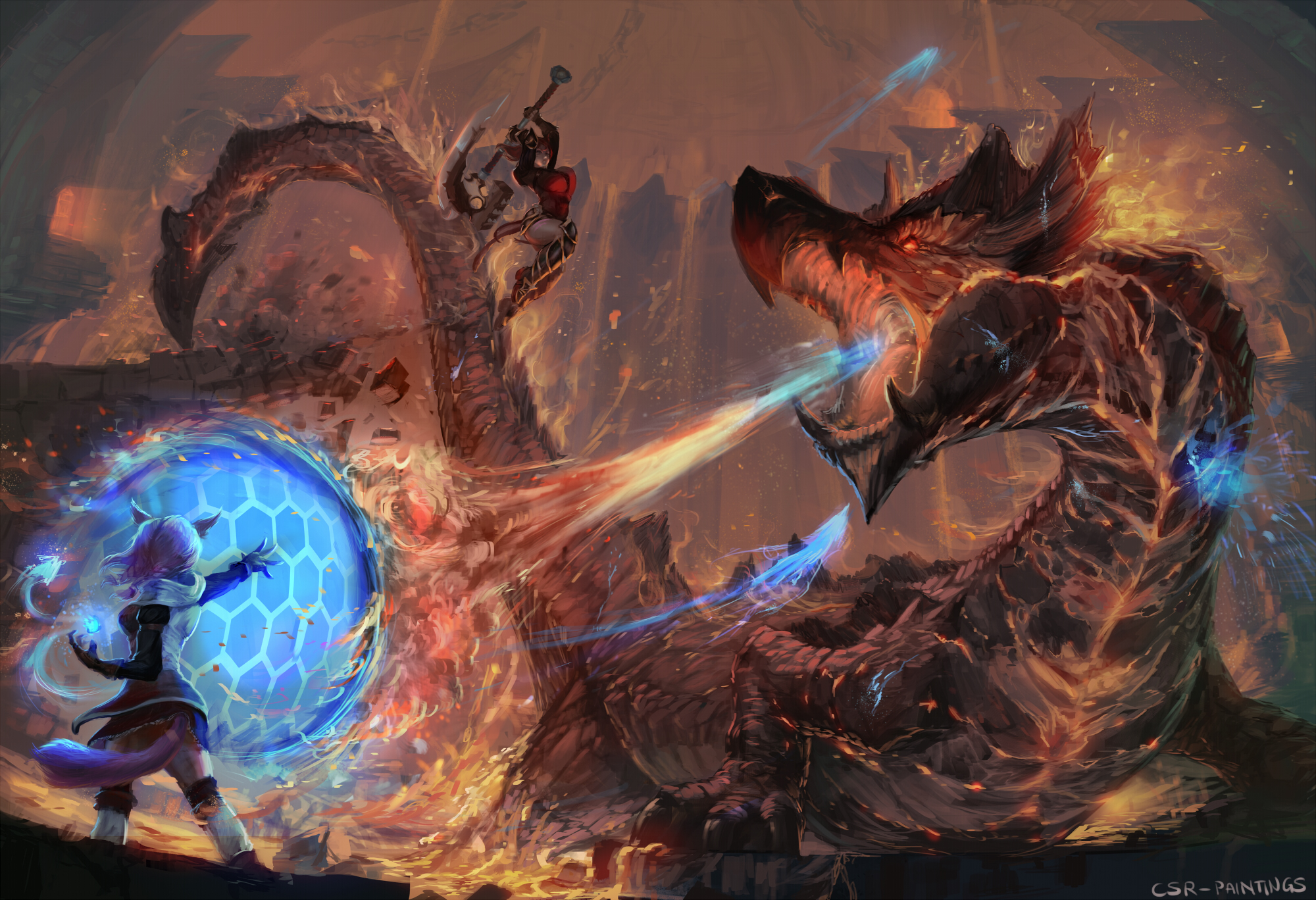 Download Fire Magic Sorceress Woman Warrior Fight Fantasy Dragon Fire ...