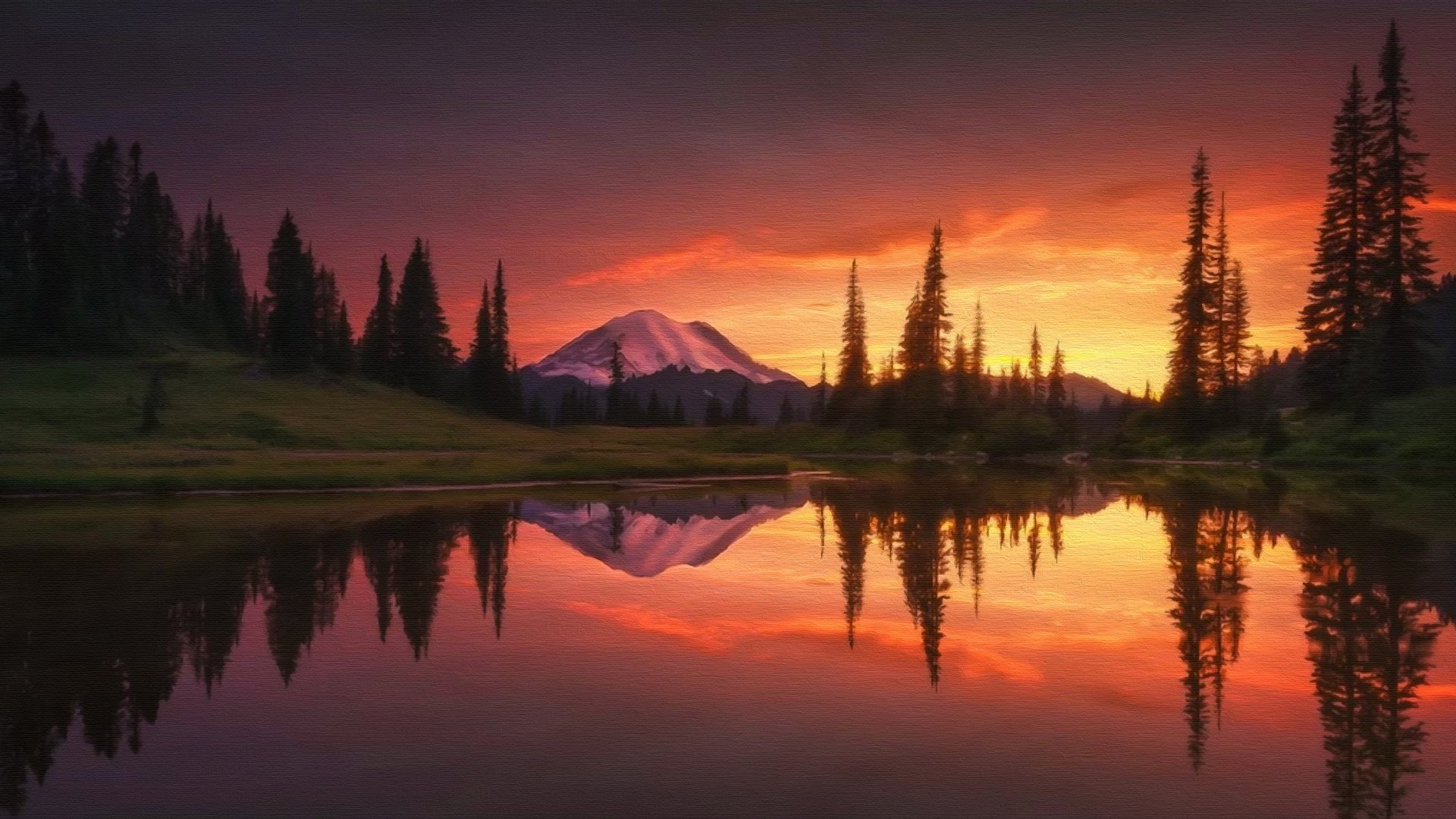 Lake Sunset - Painting by Manufan63