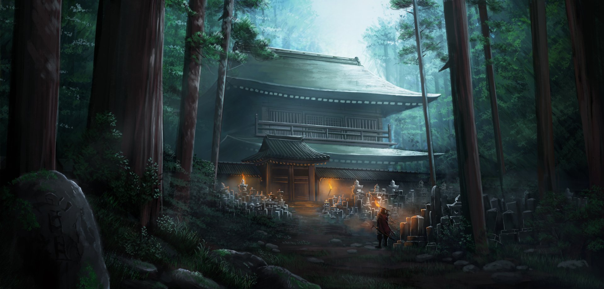 Fantasy Samurai Temple - HD Wallpaper by えす