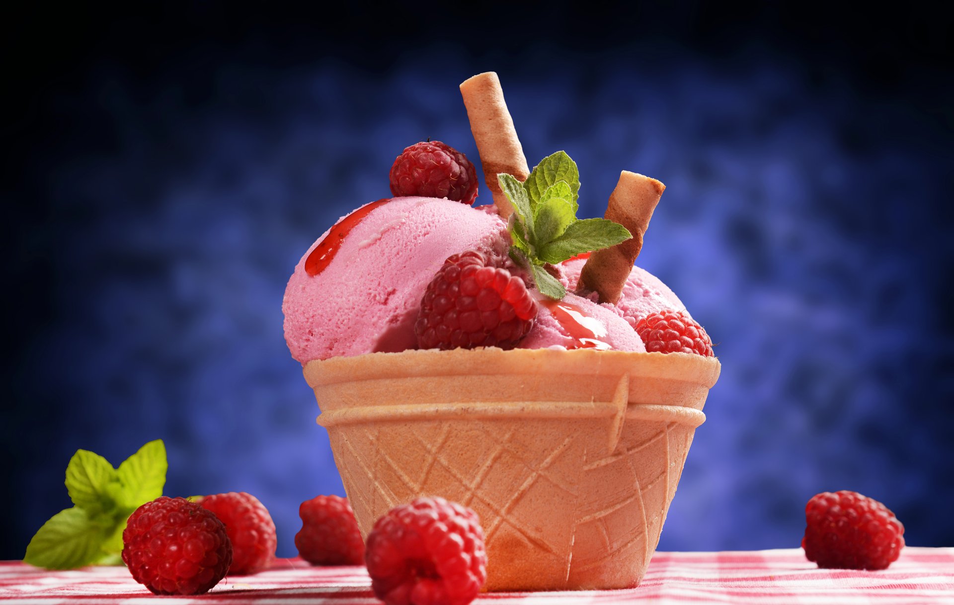 Raspberry Bliss: 4K Ultra HD Waffle Cone Ice Cream Delight