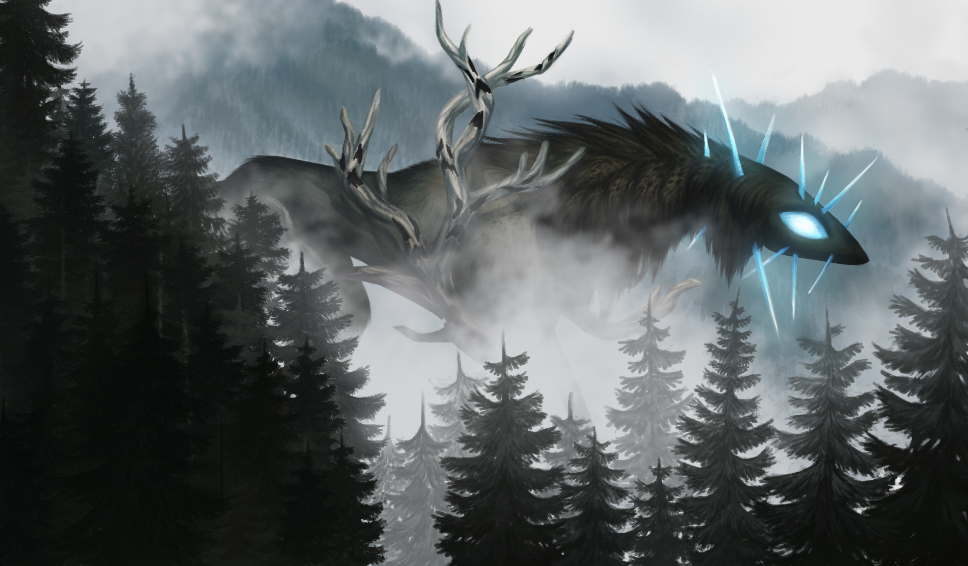 Download Giant Fog Forest Fantasy Creature HD Wallpaper by KO3LNHA