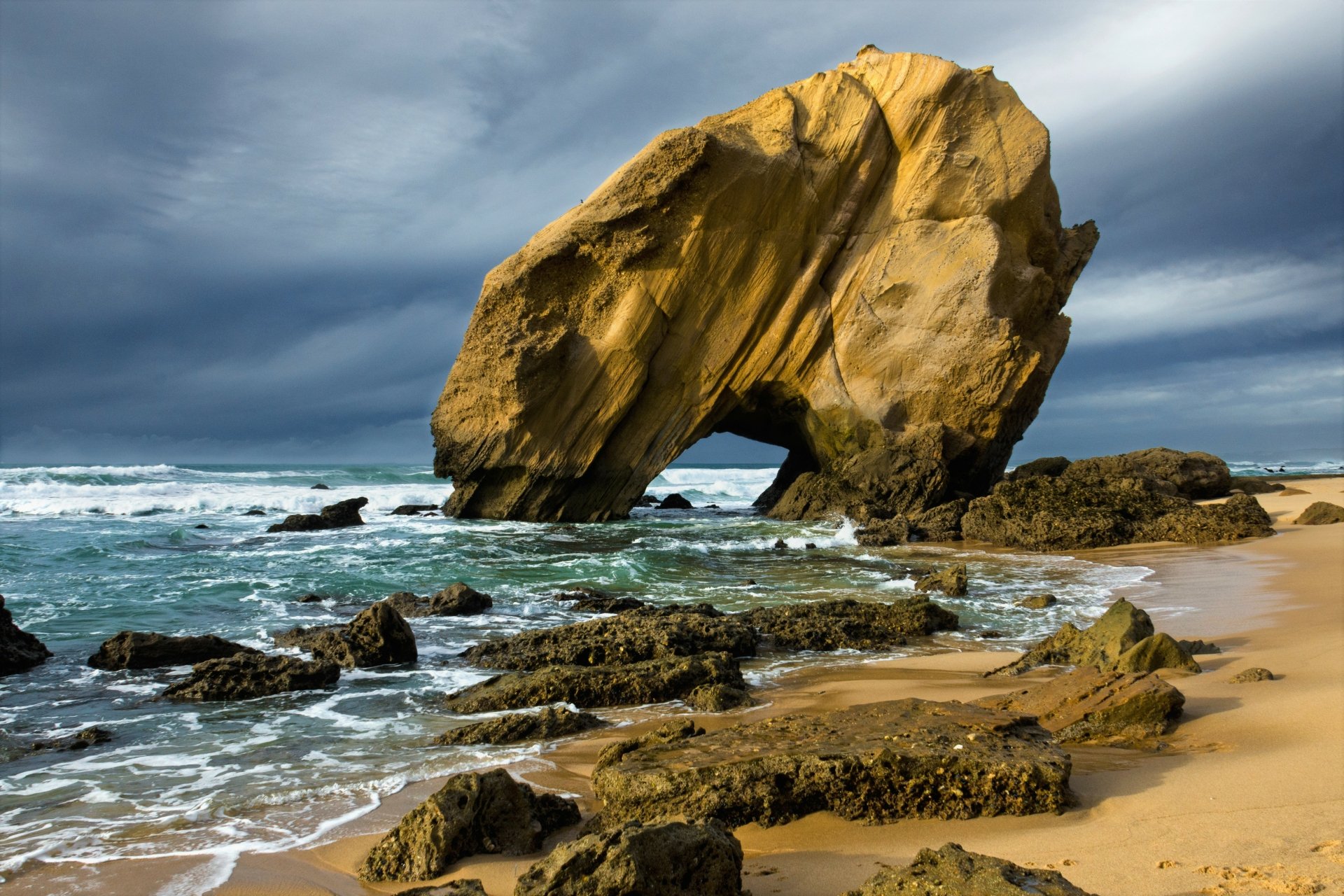 Download Horizon Sea Ocean Beach Sand Arch Nature Rock 4k Ultra HD ...