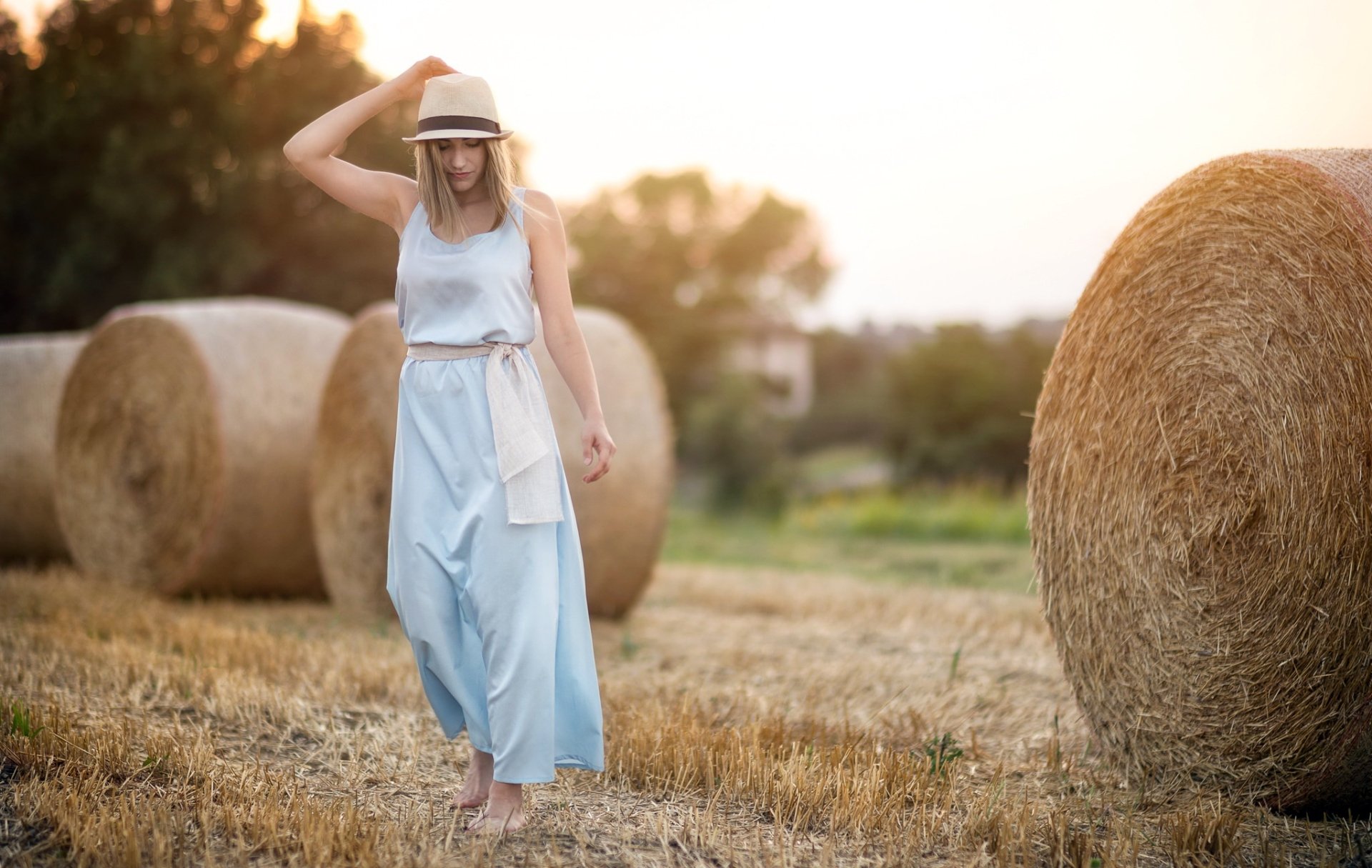 Download Depth Of Field Blonde Dress Haystack Model Woman Mood HD ...