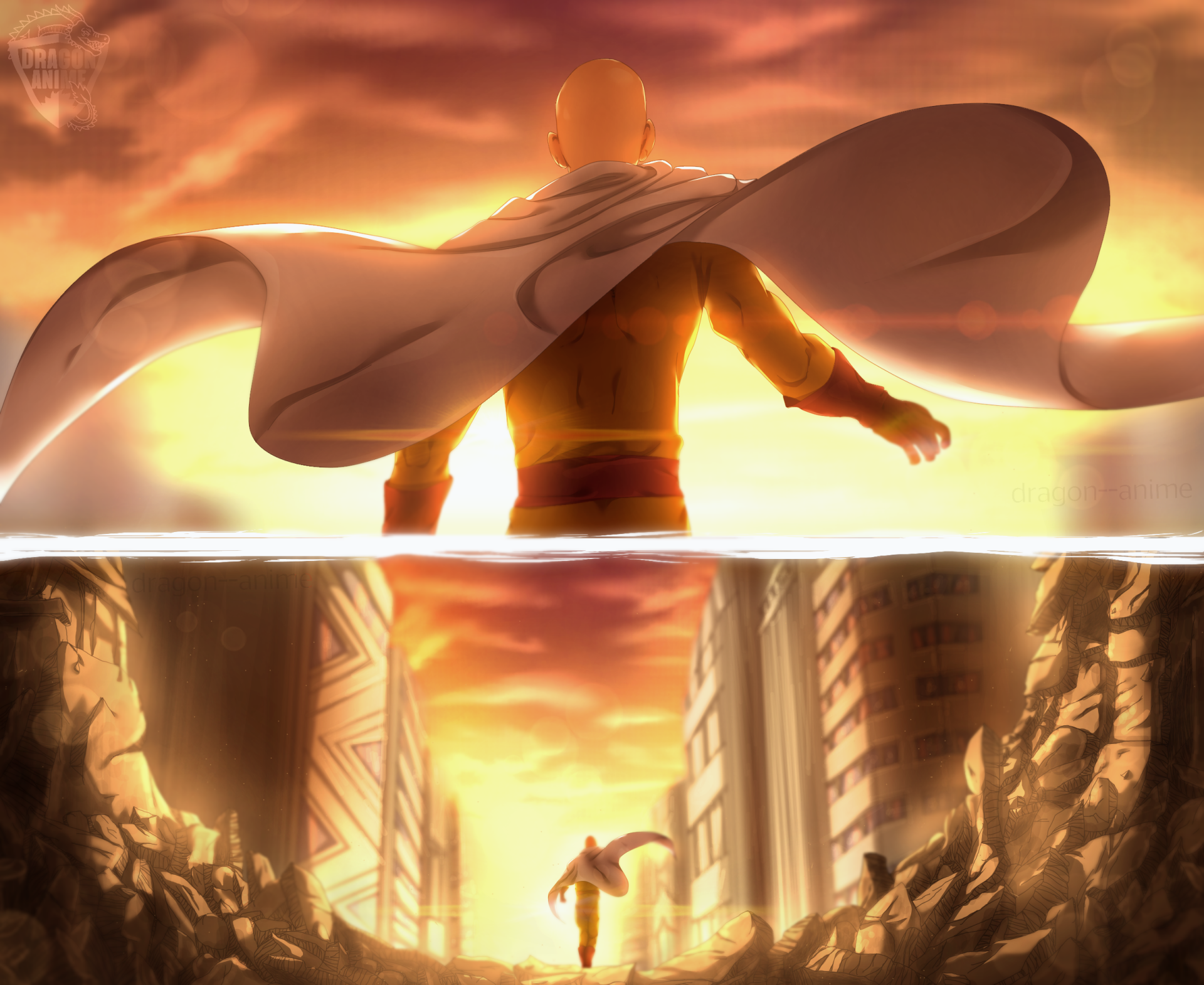Saitama’s Epic Dawn – HD One-Punch Man Anime Wallpaper by Dragon--anime