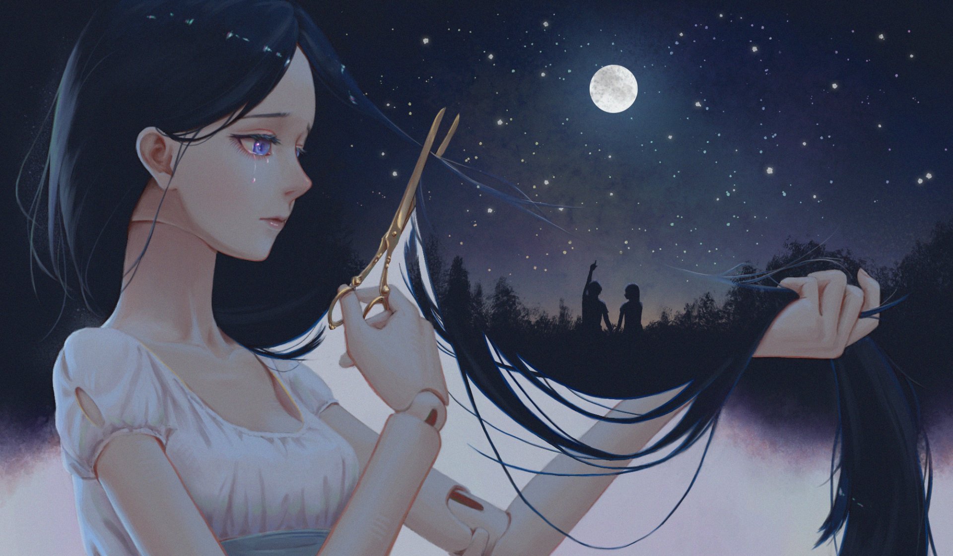 Starry Night Tears: HD Anime Wallpaper by Vivid