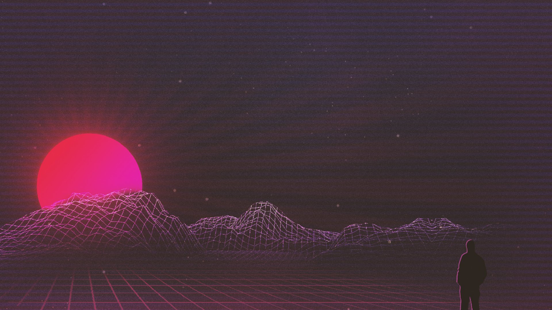 HD Retrowave Sunset: Artistic Glow Beyond the Horizon