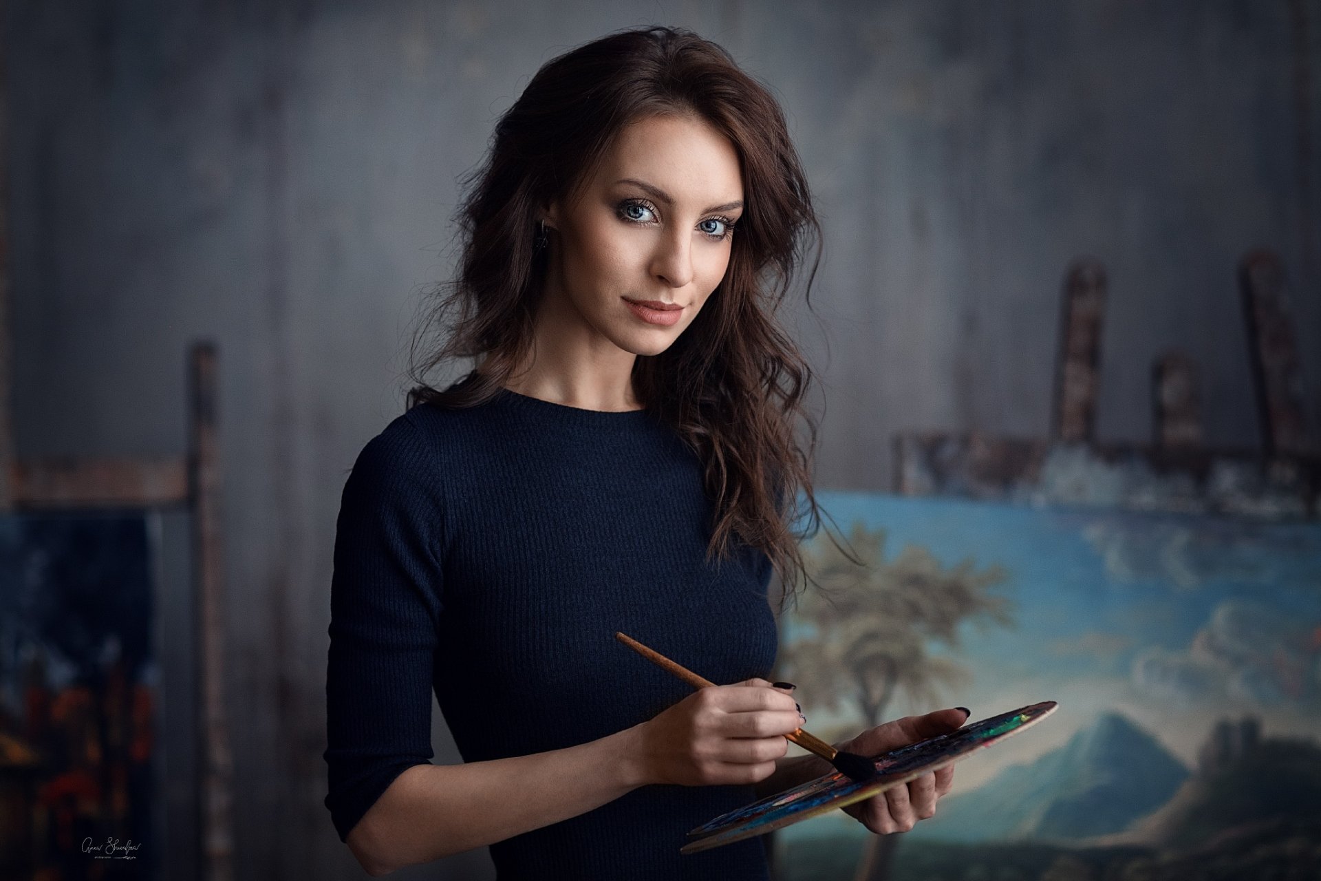 Download Brunette Blue Eyes Woman Model HD Wallpaper by Anna Shuvalova