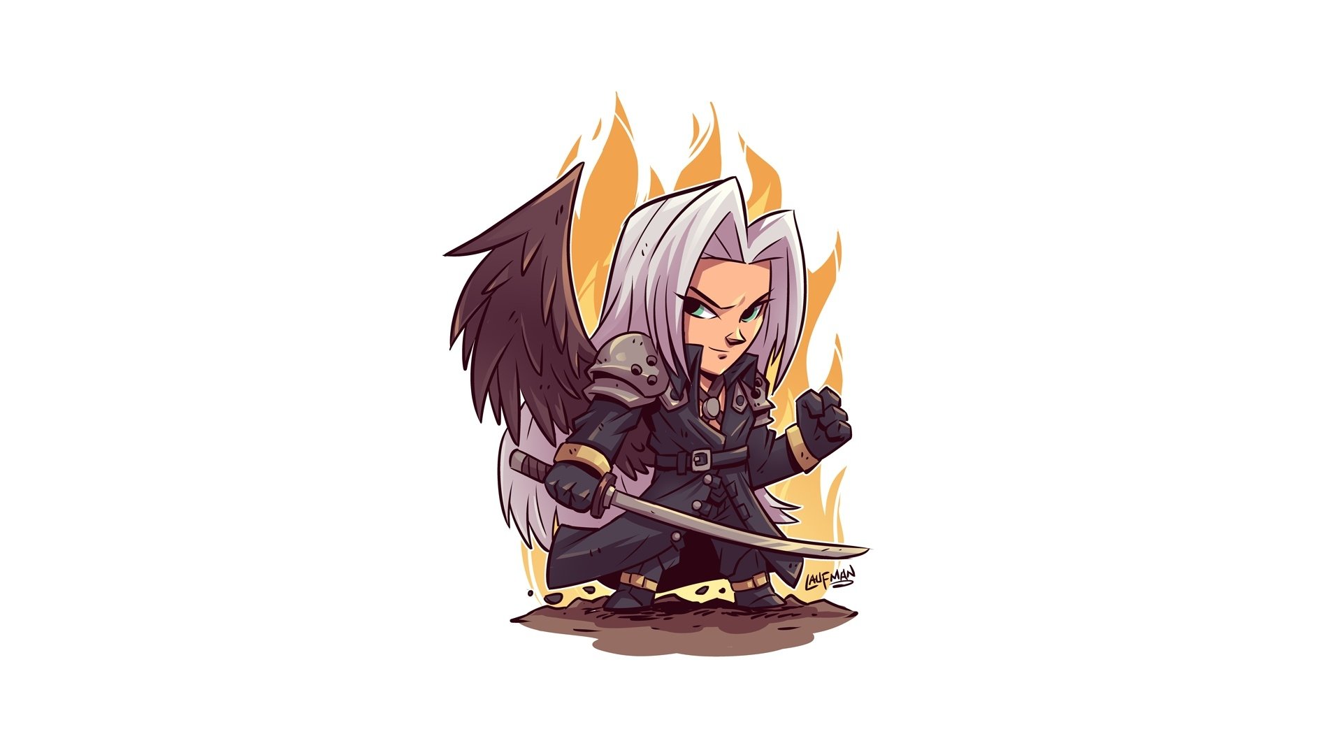Sephiroth in Flames: HD Final Fantasy VII Video Game Wallpaper by Derek ...