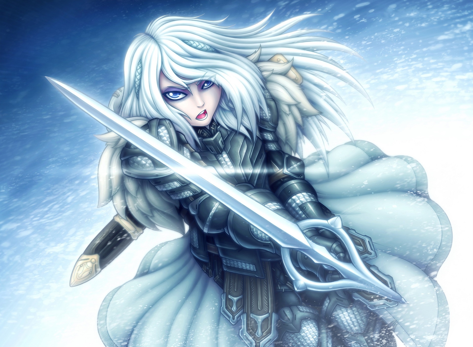 Download Blue Eyes White Hair Sword Woman Warrior Fantasy HD Wallpaper ...