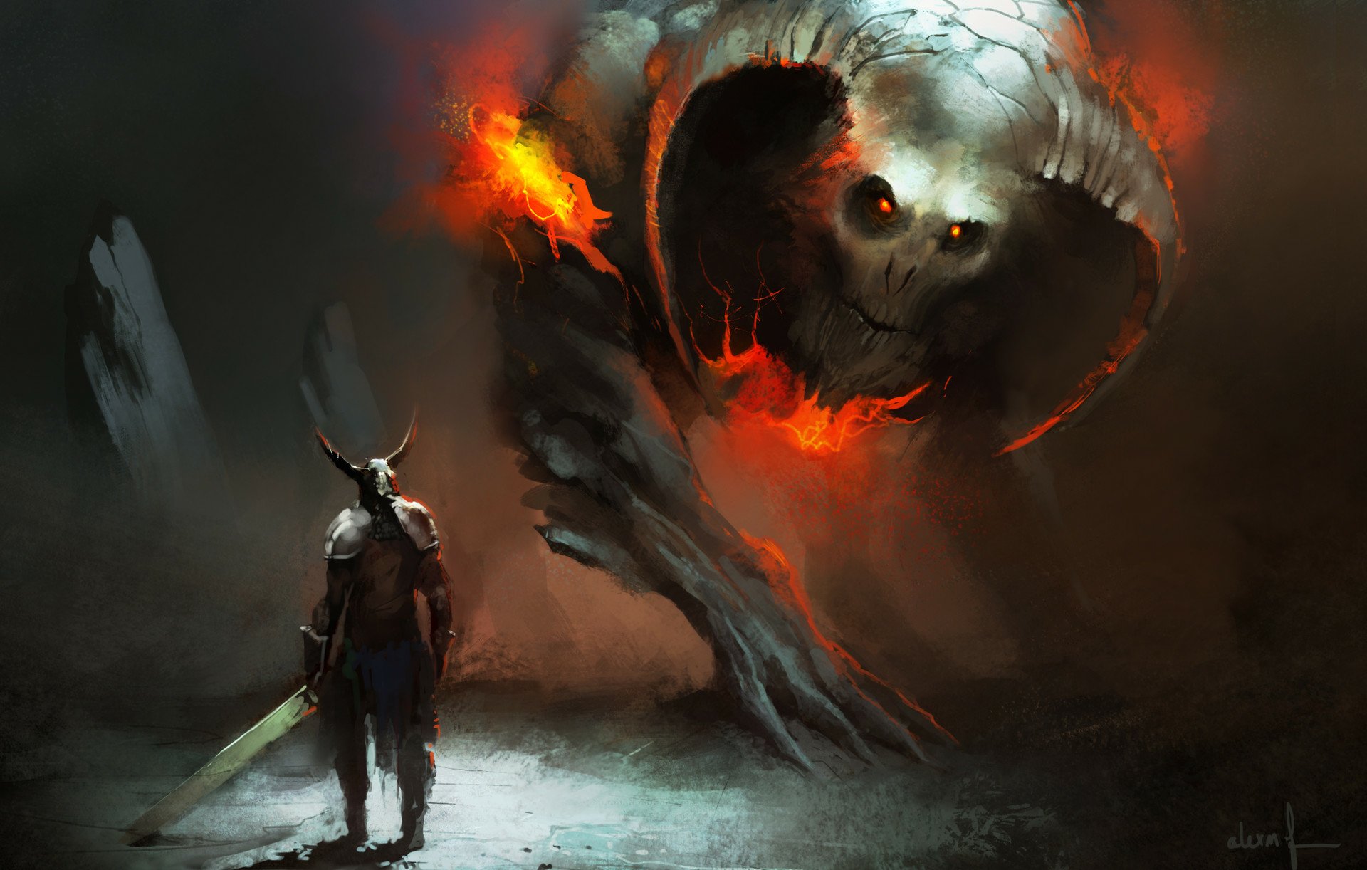 Download Horns Sword Warrior Dark Demon HD Wallpaper by Alexandre Mahboubi