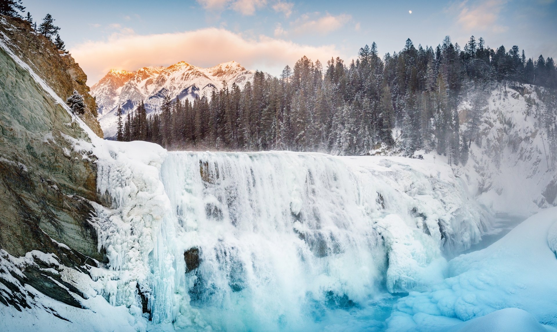 Winter's Frozen Cascade: Stunning Nature Ice Waterfall HD Wallpaper