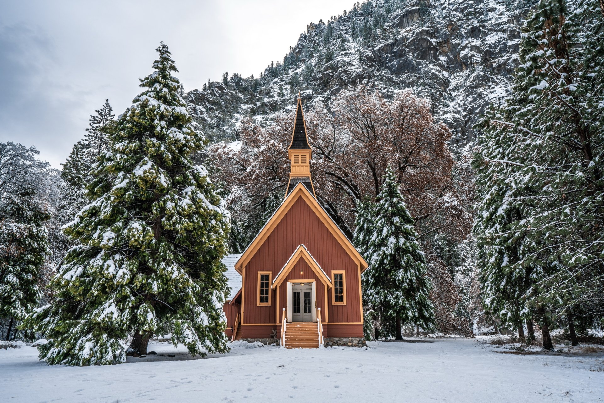 Download Building Winter Snow Religious Chapel 4k Ultra HD Wallpaper