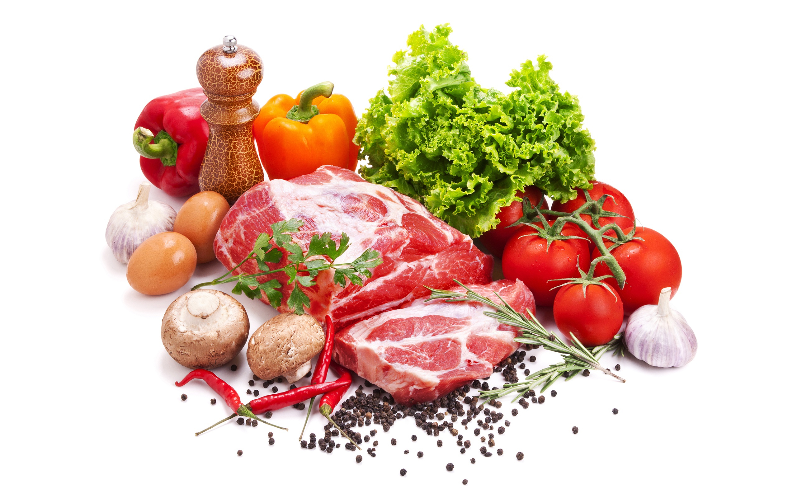 Download Pepper Mushroom Tomato Still Life Food Meat HD Wallpaper