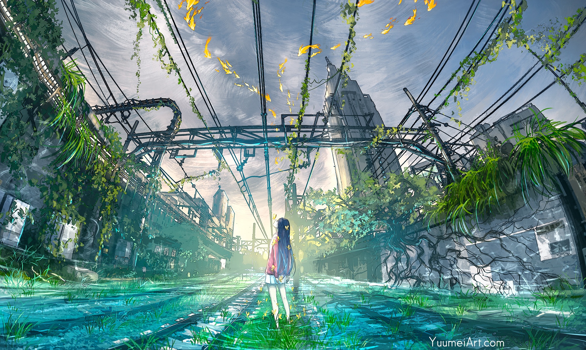 Anime Original: Urban Oasis HD Wallpaper by Wenqing Yan