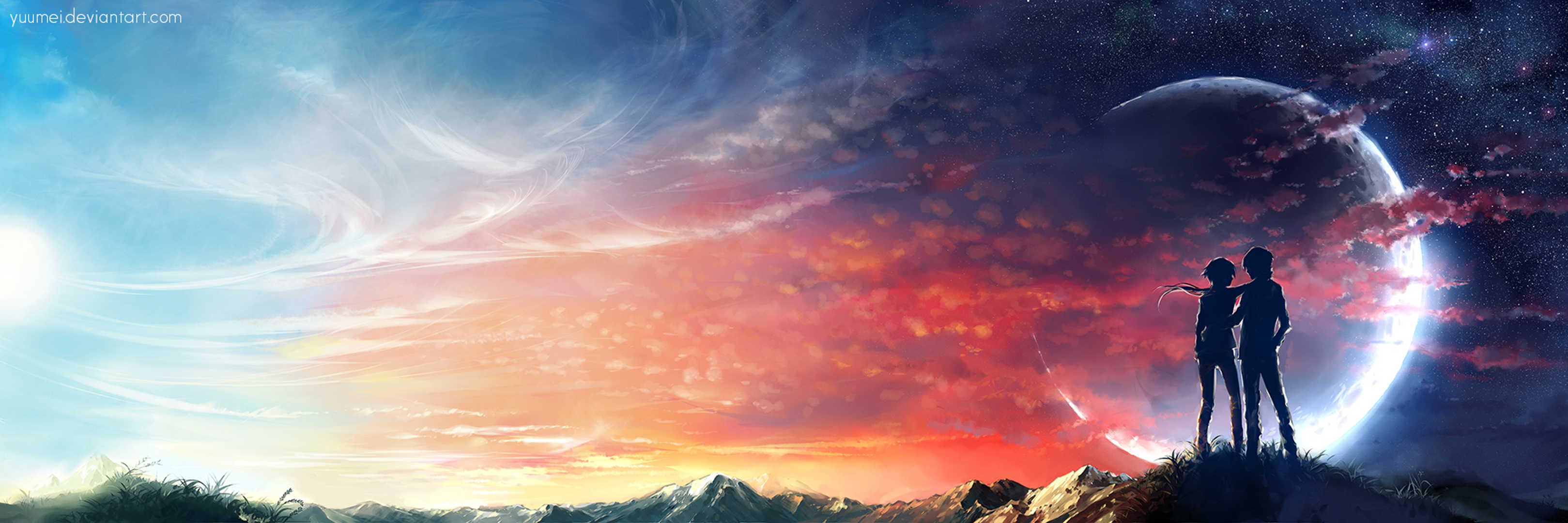 Anime Sunset Moonscape HD Wallpaper by Wenqing Yan