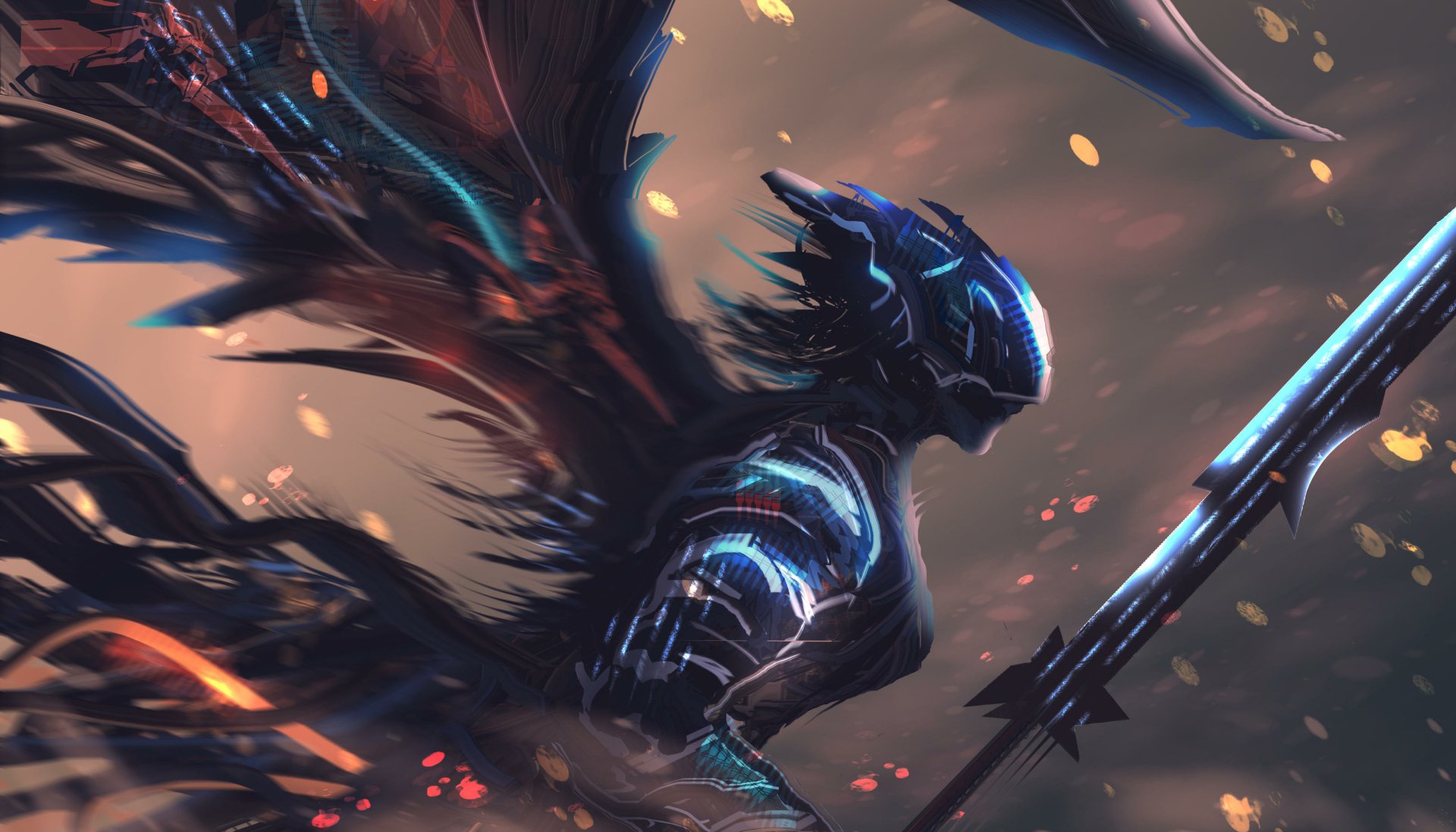 Celestial Fury: HD Fantasy Angel Warrior Wallpaper by TacoSauceNinja