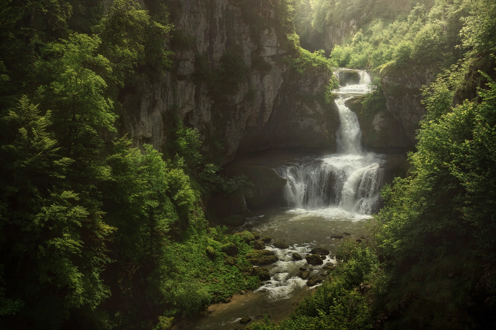 Download Cliff River Nature Waterfall HD Wallpaper